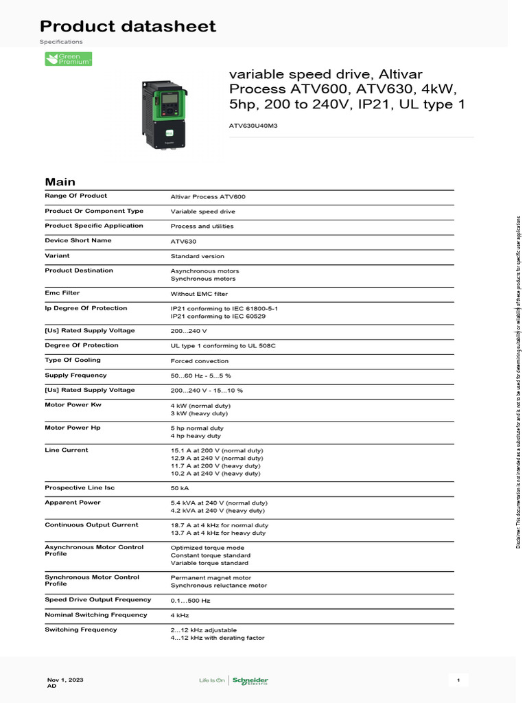 Schneider Electric Altivar-Process-ATV600 ATV630U40M3 | PDF | Electric ...