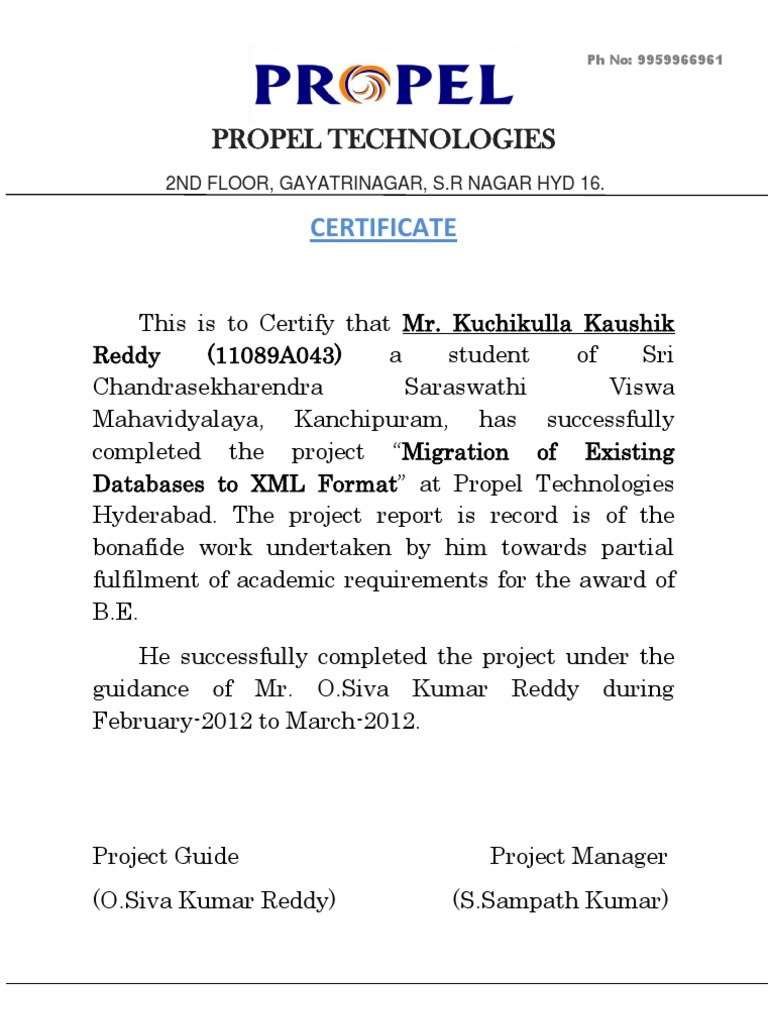 Propel Technologies Project Certificate | PDF | Computers | Technology ...