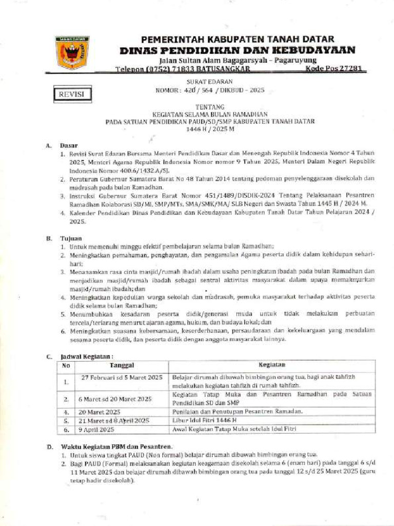 Revisi Surat Edaran Kegiatan Ramadhan-1 - Compressed-1 - Compressed | PDF