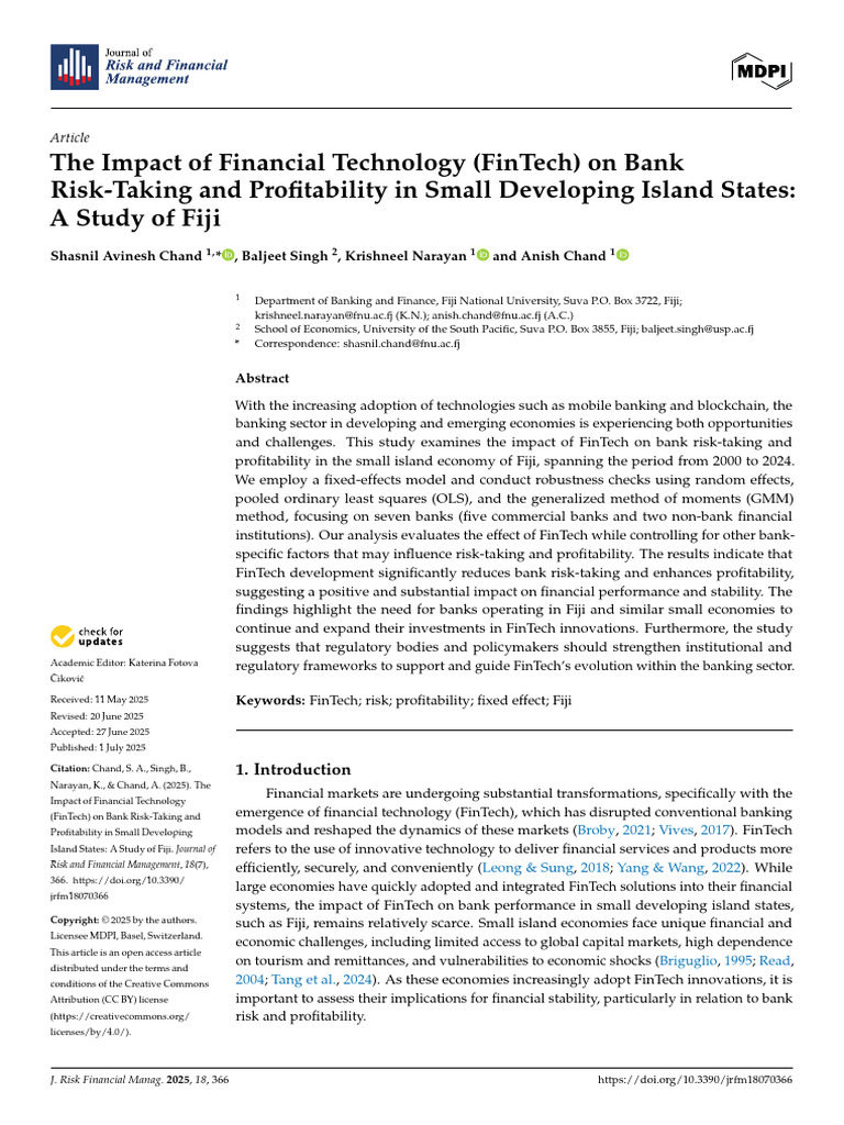 The Impact of Financial Technology (FinTech) On Bank Risk-Taking and ...