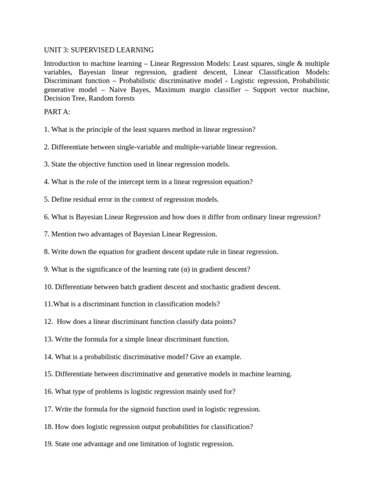 Unit 3 Unit 4 AIML QB Contents | PDF | Support Vector Machine | Regression Analysis
