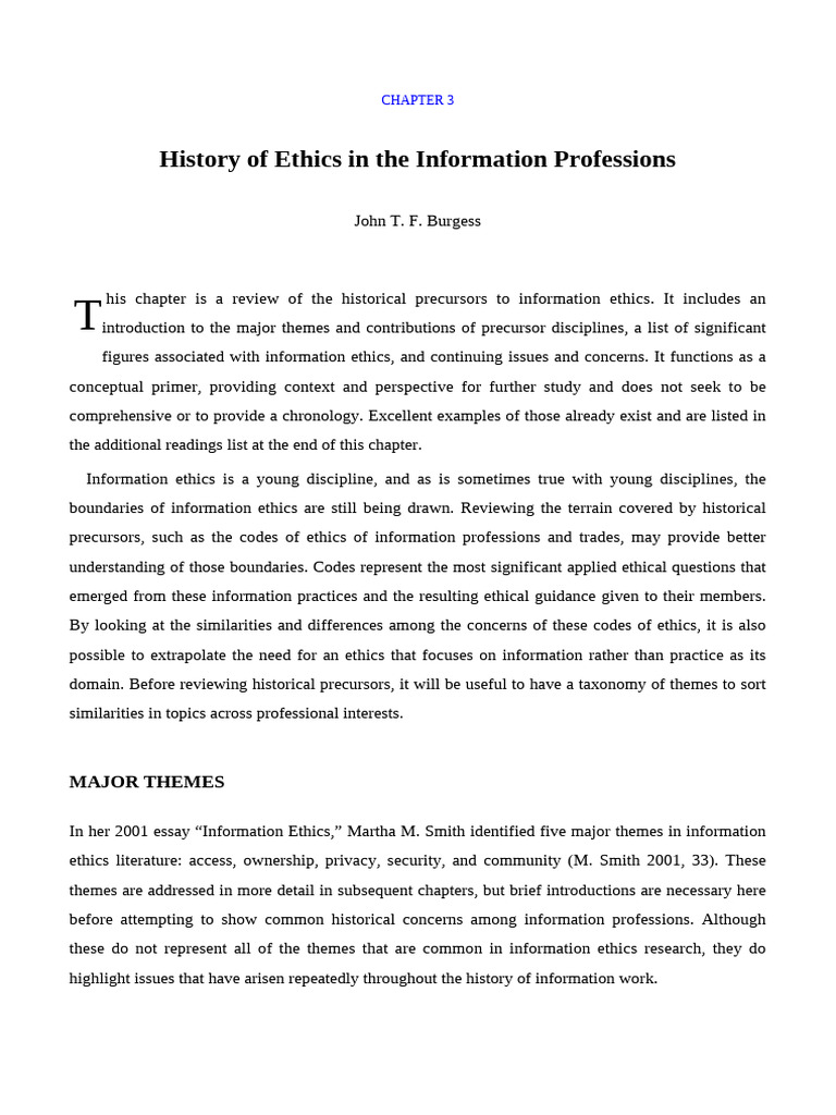 History of Information Ethics Overview | PDF | Librarian | Archivist