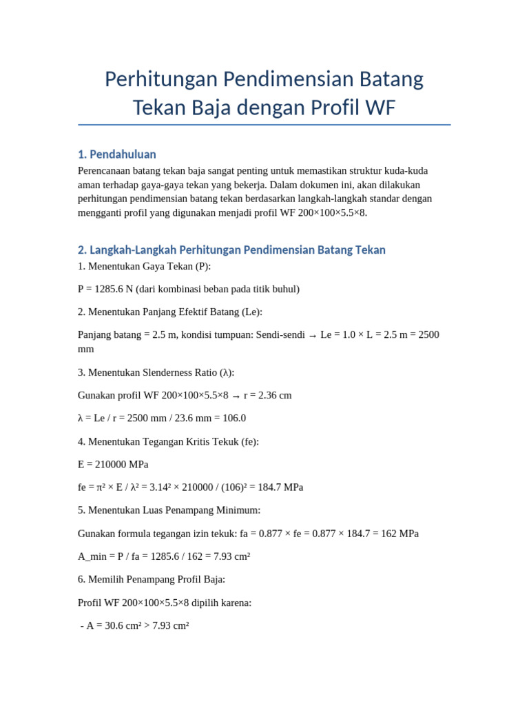 Perhitungan Batang Tekan WF | PDF