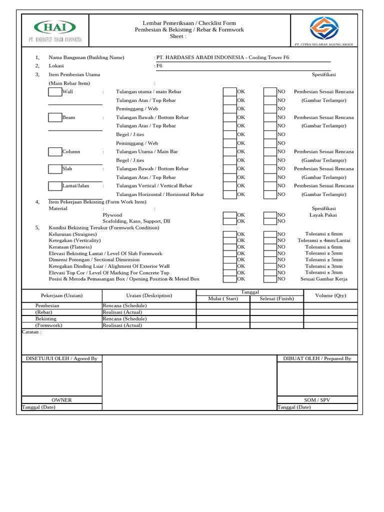 Form Checklist Pengecoran | PDF