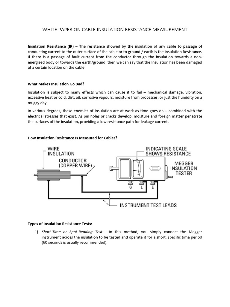 White Paper - Cable Insulation Resistance Testing (Megger) | PDF ...