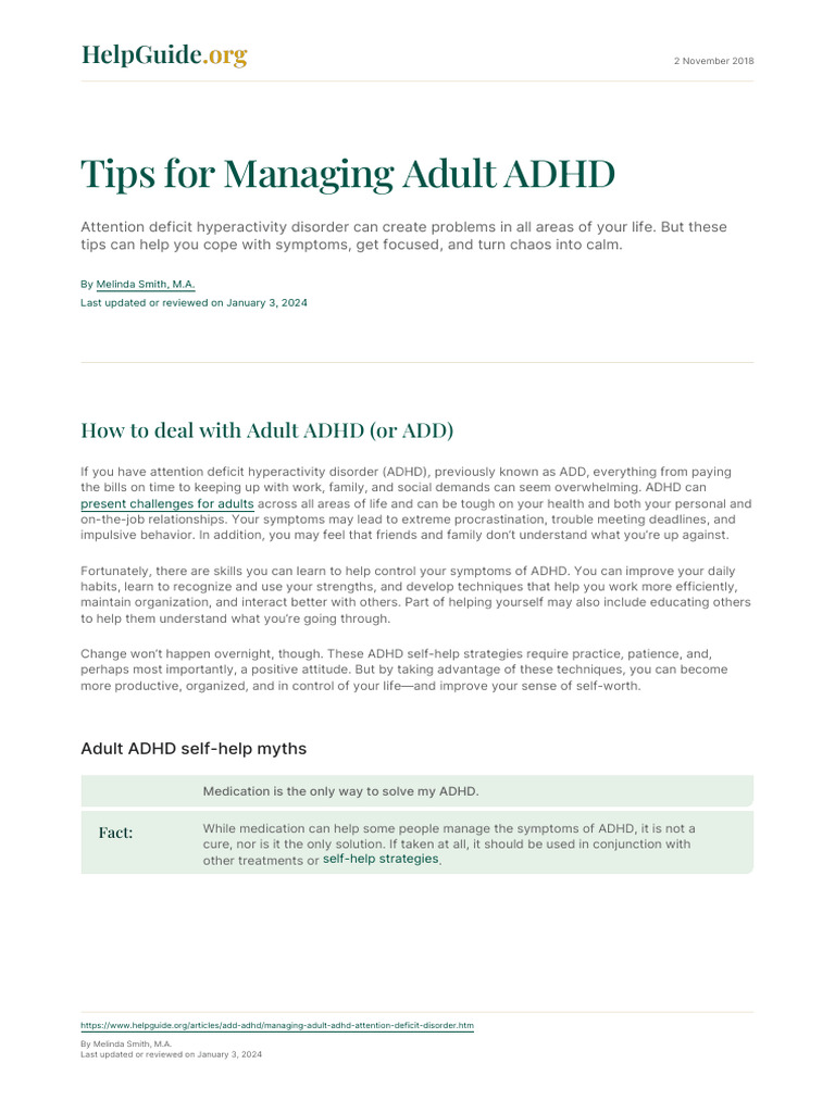 Tips For Managing Adult ADHD | PDF | Attention Deficit Hyperactivity ...