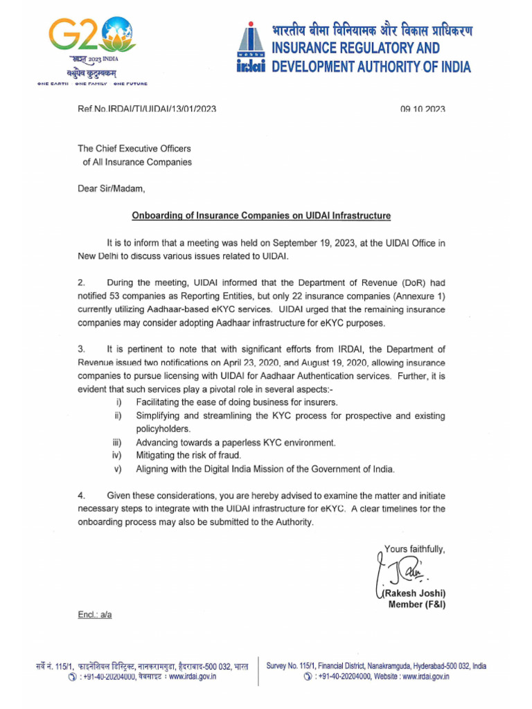 IRDAI Circular Dated 091023 | PDF