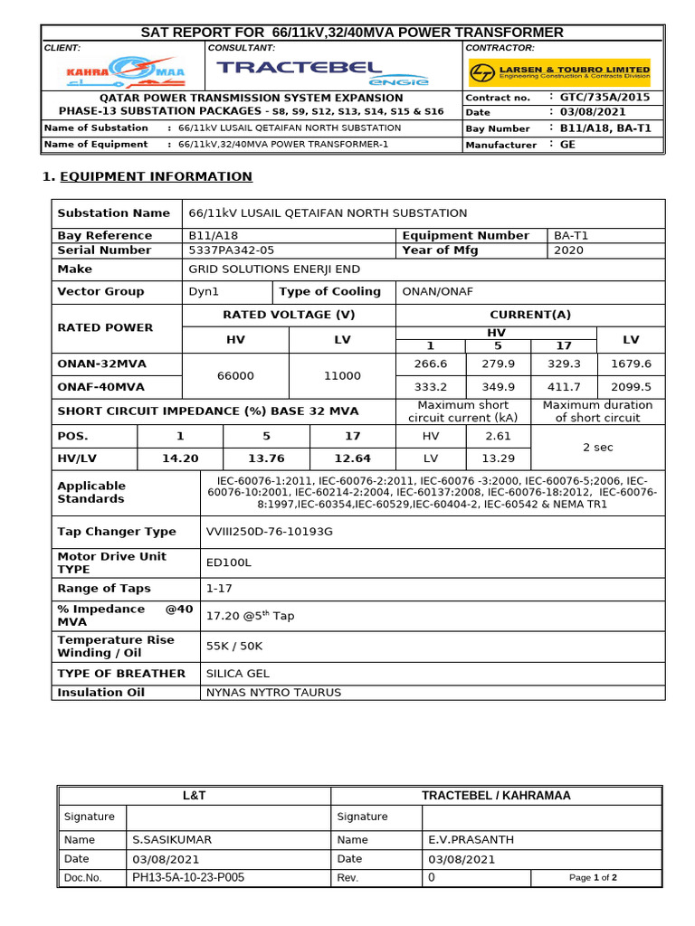 Transformer Sat Report | PDF | Transformer | Electrical Equipment