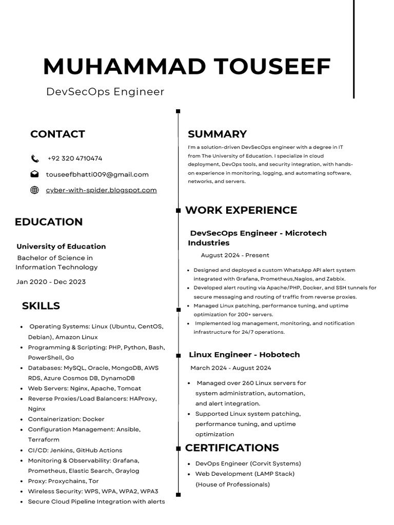 Muhammad Touseef DevSecOps Engineer - Old | PDF | Unix Software | System Software