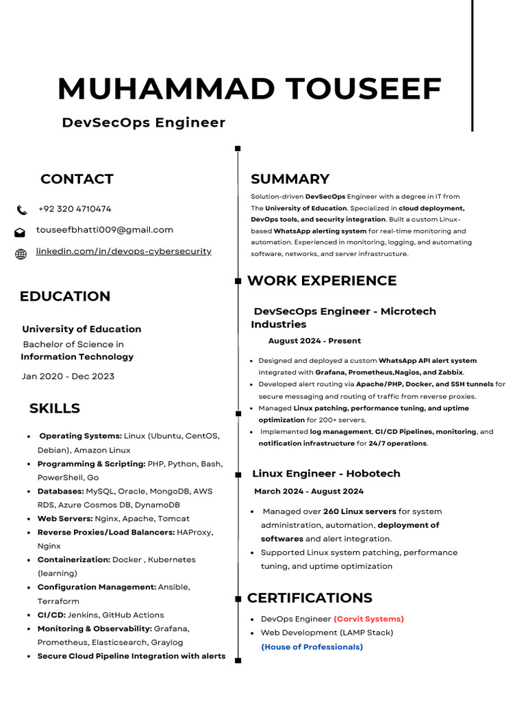 Muhammad Touseef DevSecOps Engineer | PDF | Free Software | Software ...