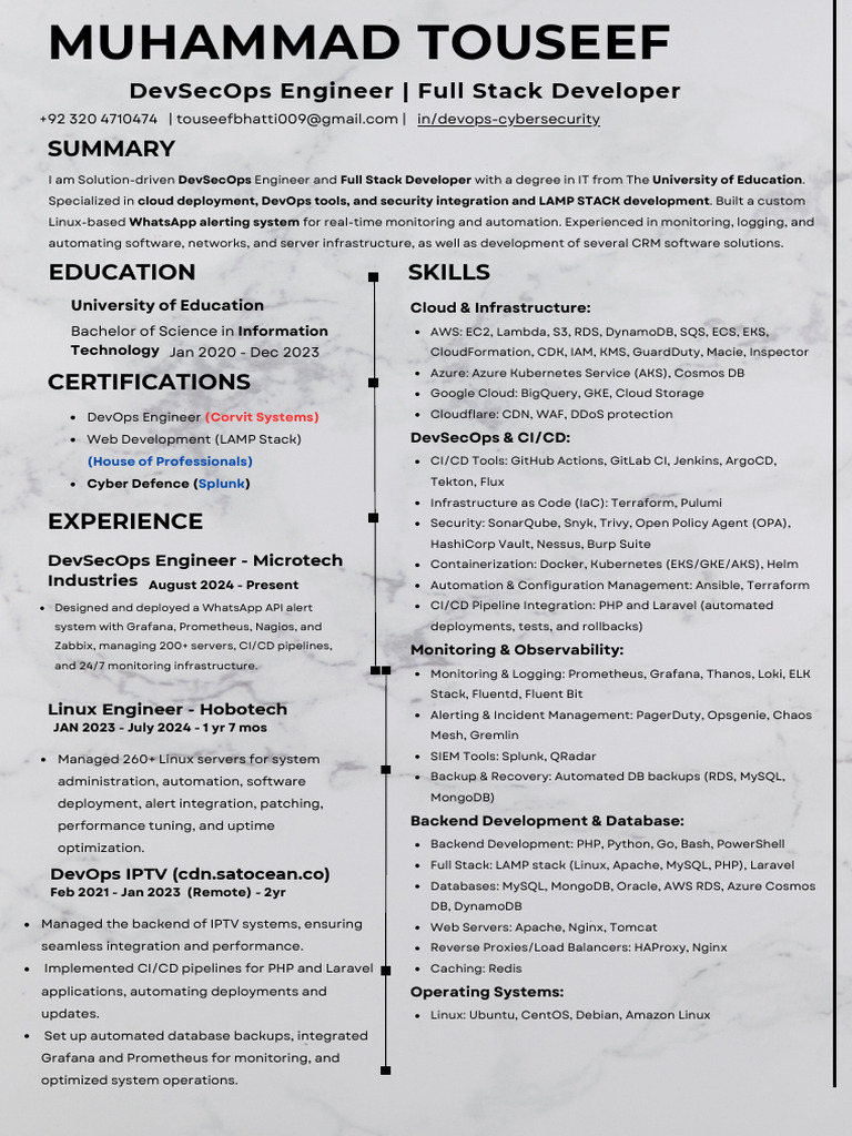 Muhammad Touseef DevSecOps - Full Stack Developer | PDF | My Sql | Software