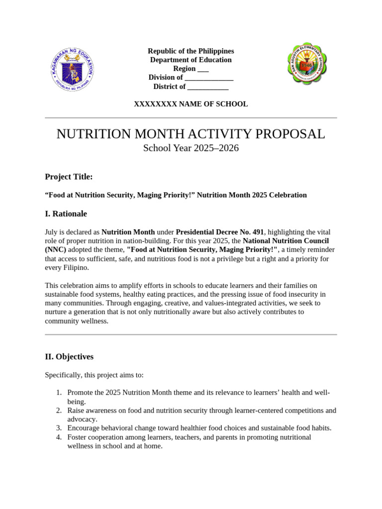 Nutrition Month Activity Proposal | PDF | Food Security