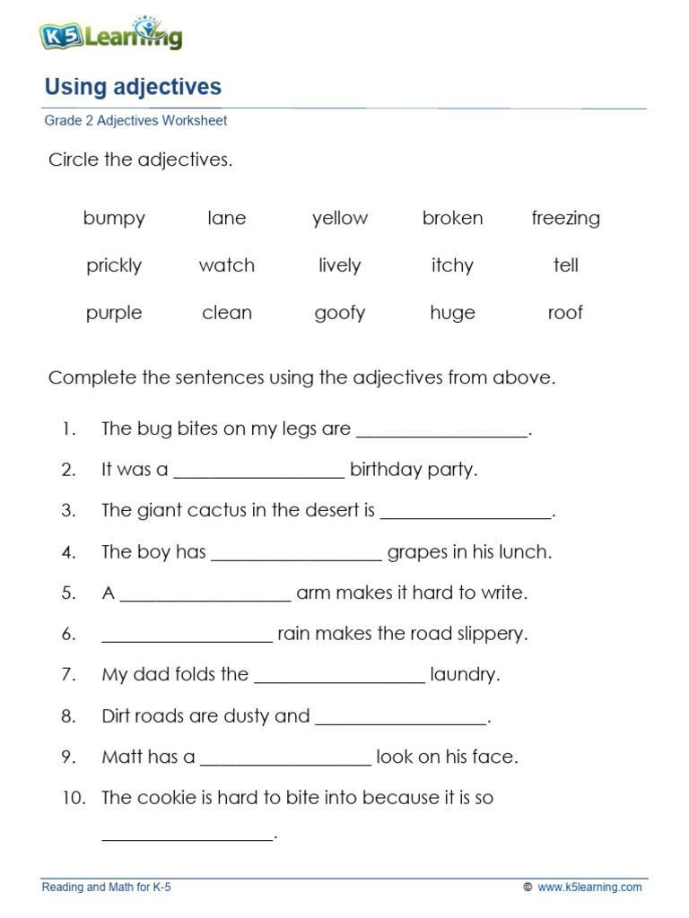 Grade 2 Adjectives Worksheet | PDF