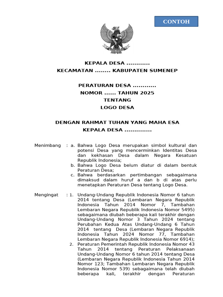20250728194037draft Contoh Perdes Logo Desa - Edit 28-07-25 | PDF