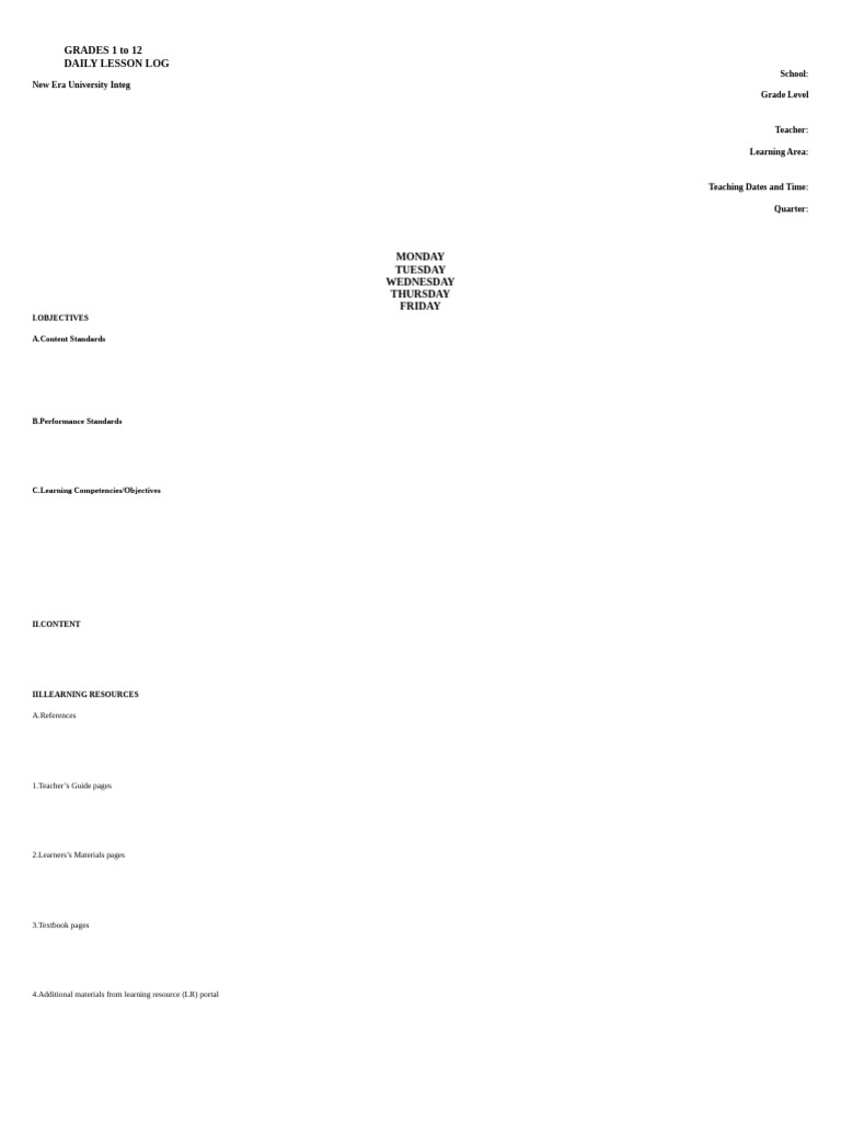 Daily Lesson Log Template | PDF