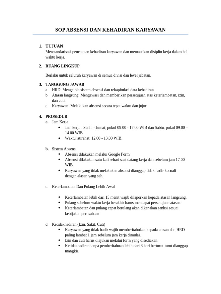 Sop Absensi Dan Kehadiran Karyawan | PDF