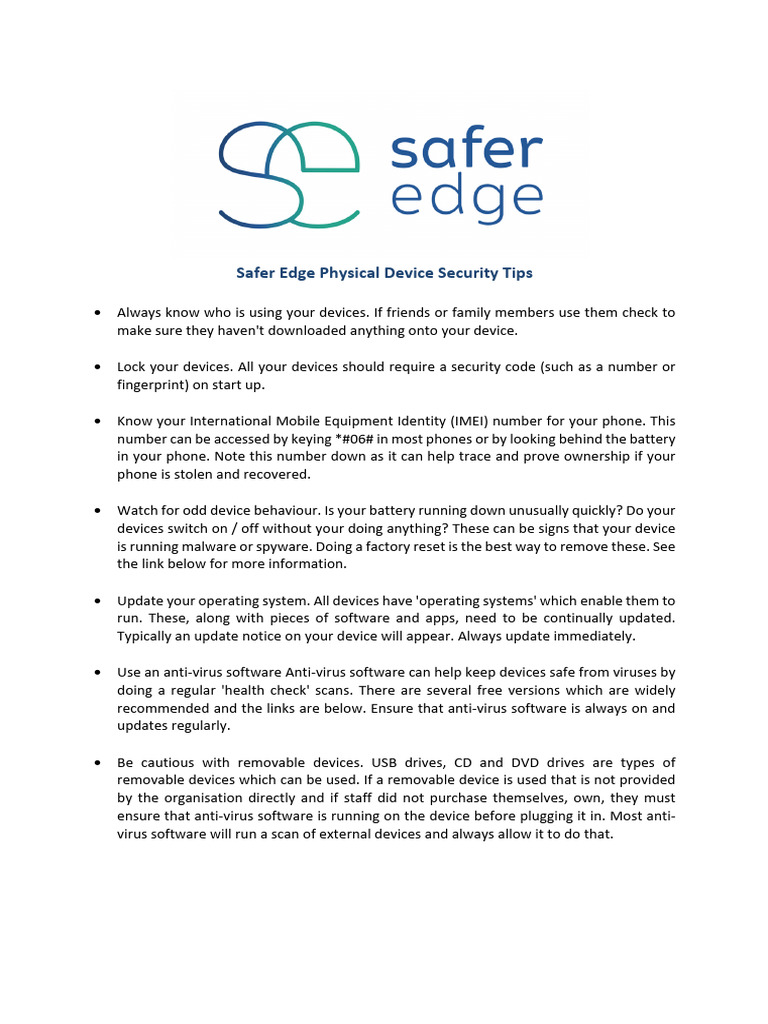 Safer Edge Physical Device Security Tips | PDF