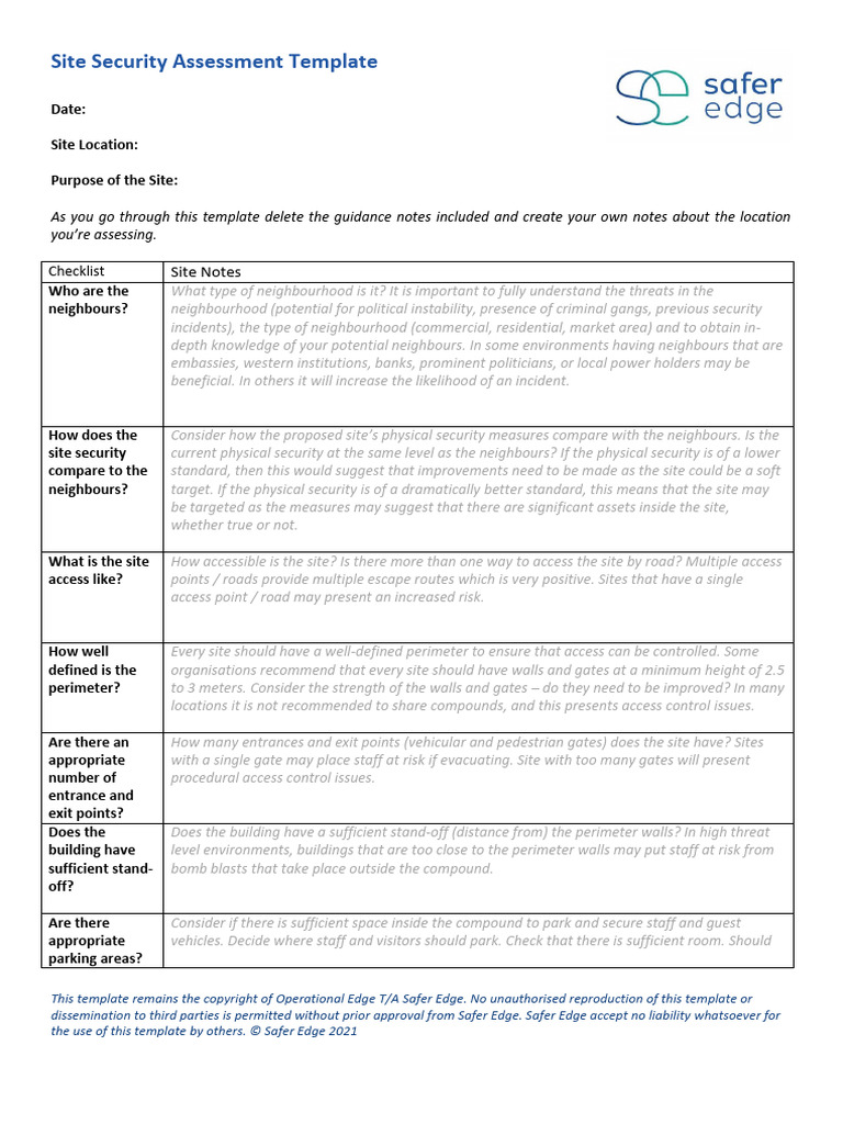 Site Security Assessment Template | PDF | Securities | Door
