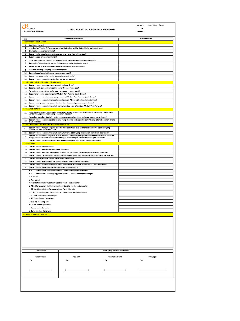 Check List Vendor | PDF