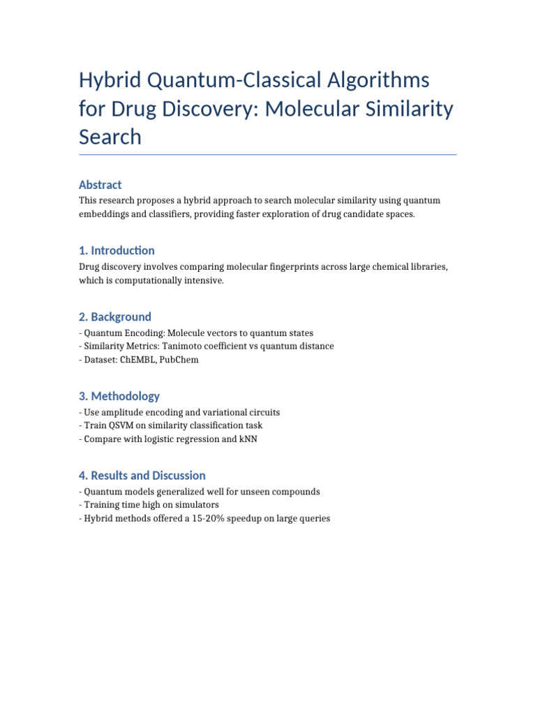 Hybrid Quantum-Classical Algorithms For Drug Discovery Molecular Similarity Search | PDF