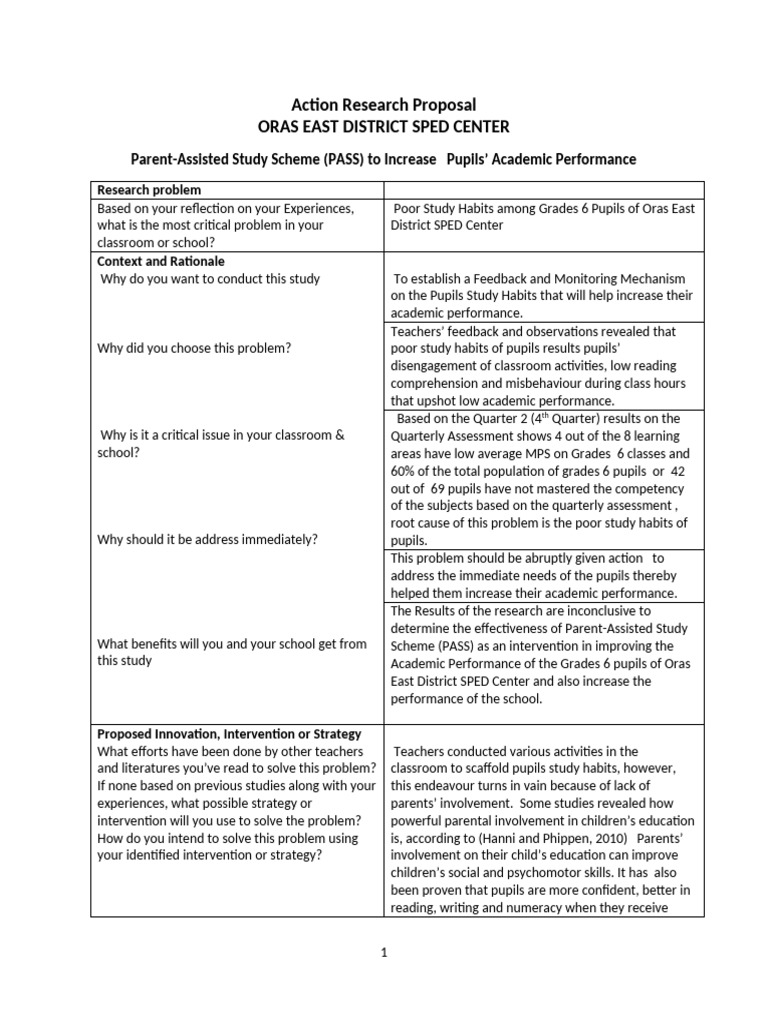 Action Research Proposal Oedspedc 2019 | PDF | Teachers | Learning