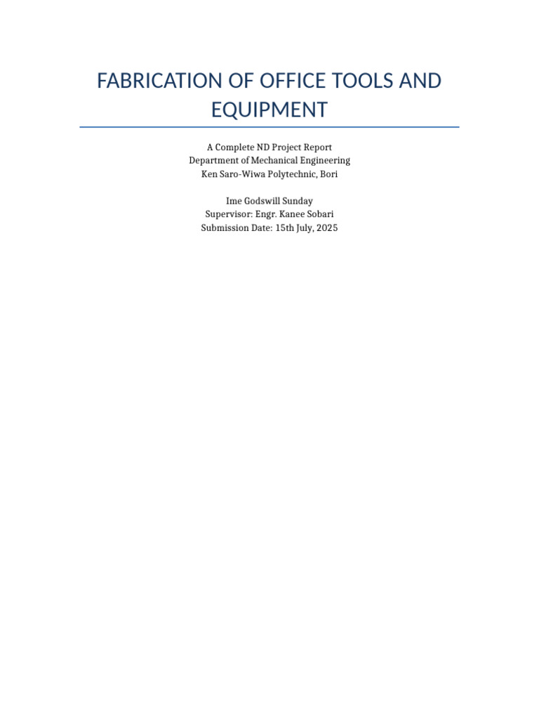 Office Tools Fabrication Project Report | PDF