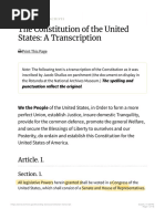 US Constitution Transcription Document | PDF | Presidents Of The United ...