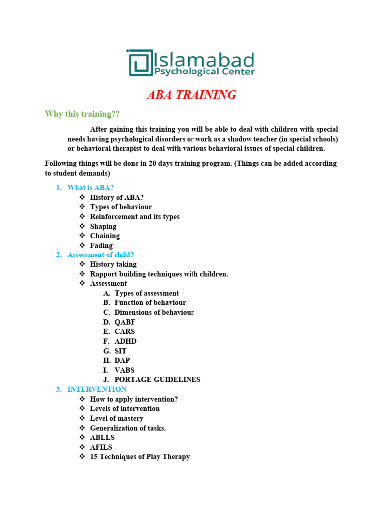 ABA Training for Special Needs Support | PDF