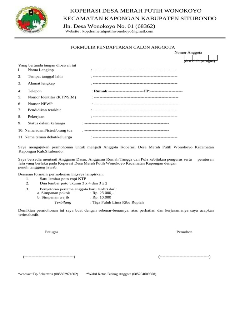 Formulir Anggota Kopdes | PDF