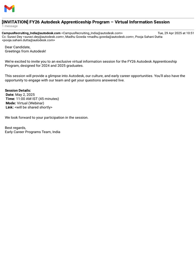 Gmail - (INVITATION) FY26 Autodesk Apprenticeship Program - Virtual ...