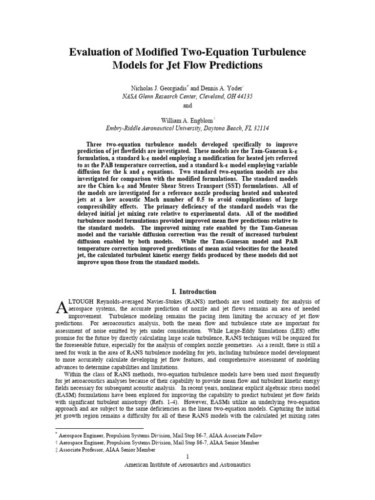 Evaluation of Modified Two-Equation Turbulence Models For Jet Flow Predictions | PDF ...