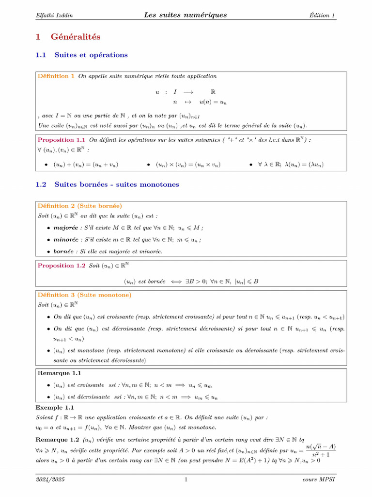 Suites - 24 - 25: Cours Sur Les Suites Numer | PDF