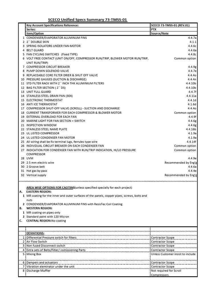 SCECO 73-TMSS-01 Specifications Summary | PDF | Heat Exchanger | Thermostat