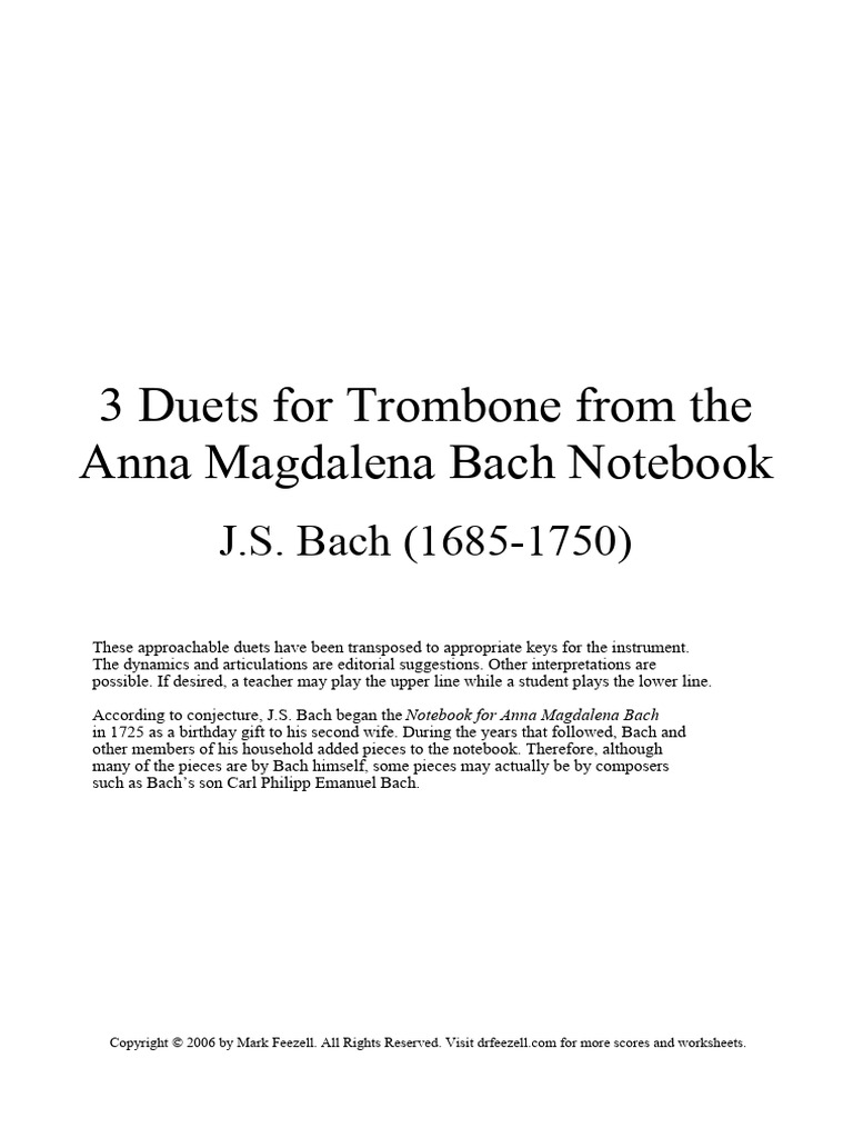 Bach Duets for Trombone: 3 Pieces | PDF | Classical Music | Baroque Music