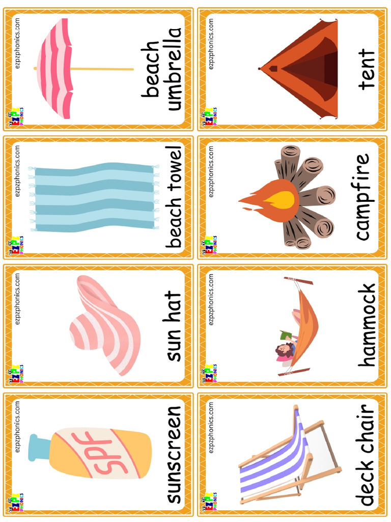 Summer Beach Mini Flashcards For Kids Compact Vocabulary Fun Includes 24 Mini Flashcards PDF ...