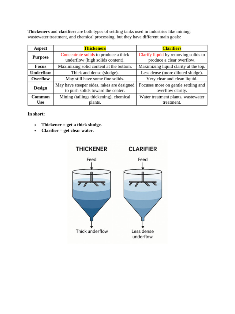 Thickeners vs. Clarifiers Explained | PDF