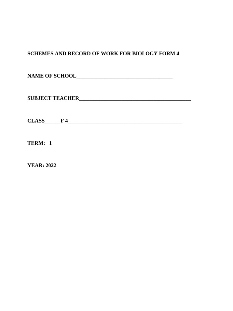 Biology Form 4 Scheme of Work 2022 | PDF | Breathing | Cellular Respiration