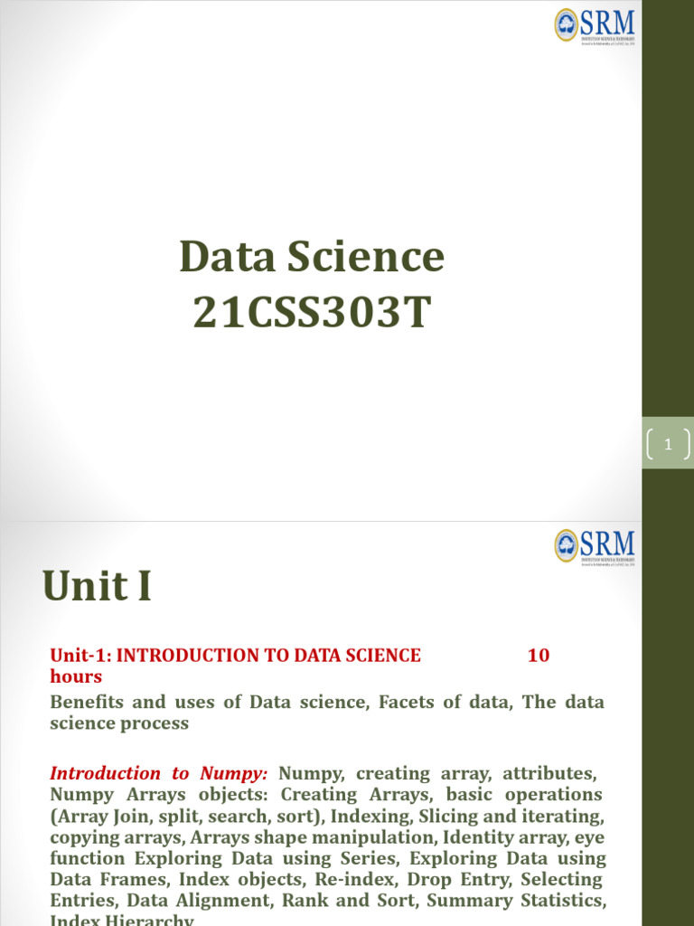 Unit I - Data Science | PDF | Data Warehouse | Computer Programming