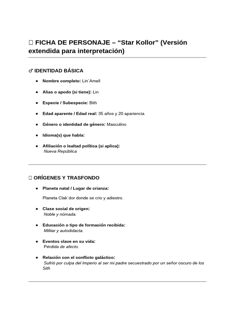 ? FICHA DE PERSONAJE - "Star Kollor" (Versión Extendida para ...