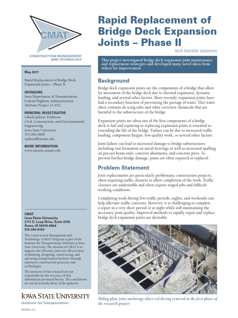 Rapid Replacement of Bridge Deck Expansion Joints - Phase II | PDF ...
