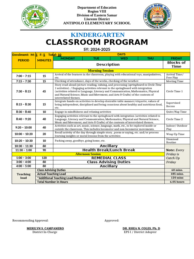 Kindergarten - Matatag - Classroom - Program (Repaired) | PDF ...