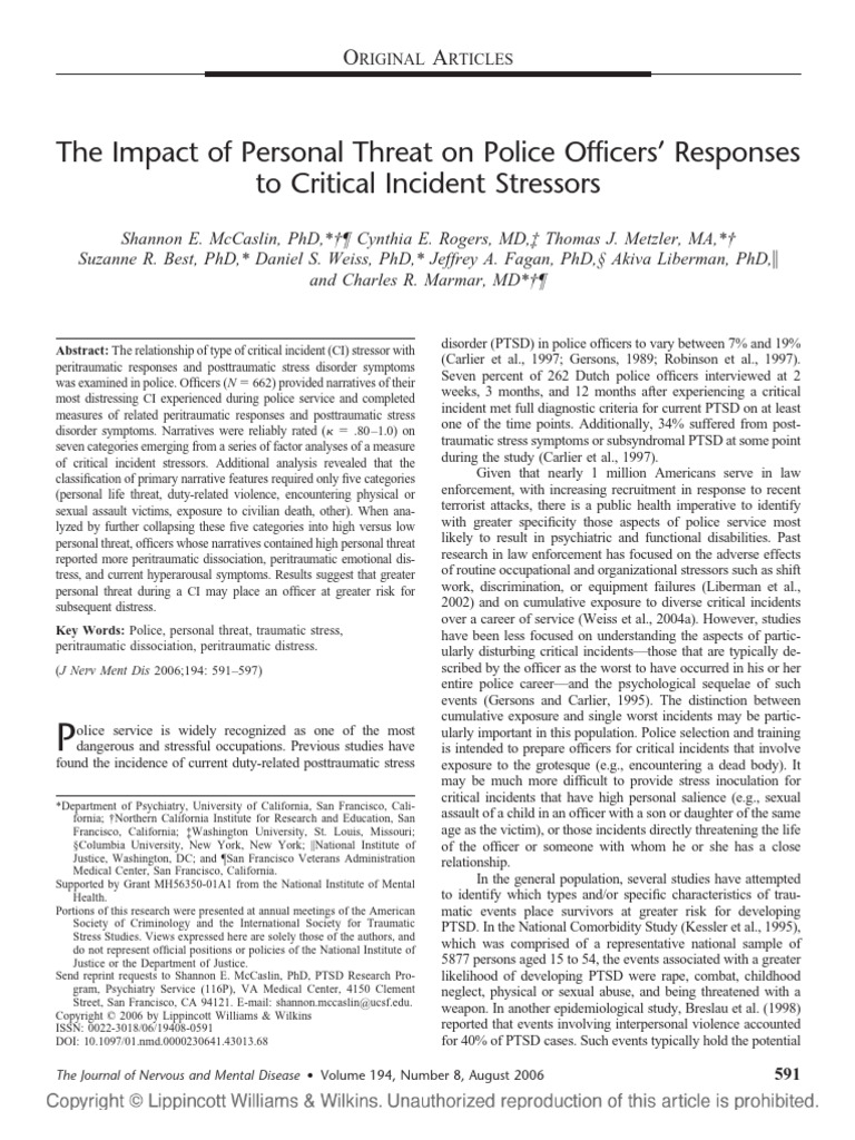 The Impact of Personal Threat On Police Officers .6 | PDF ...