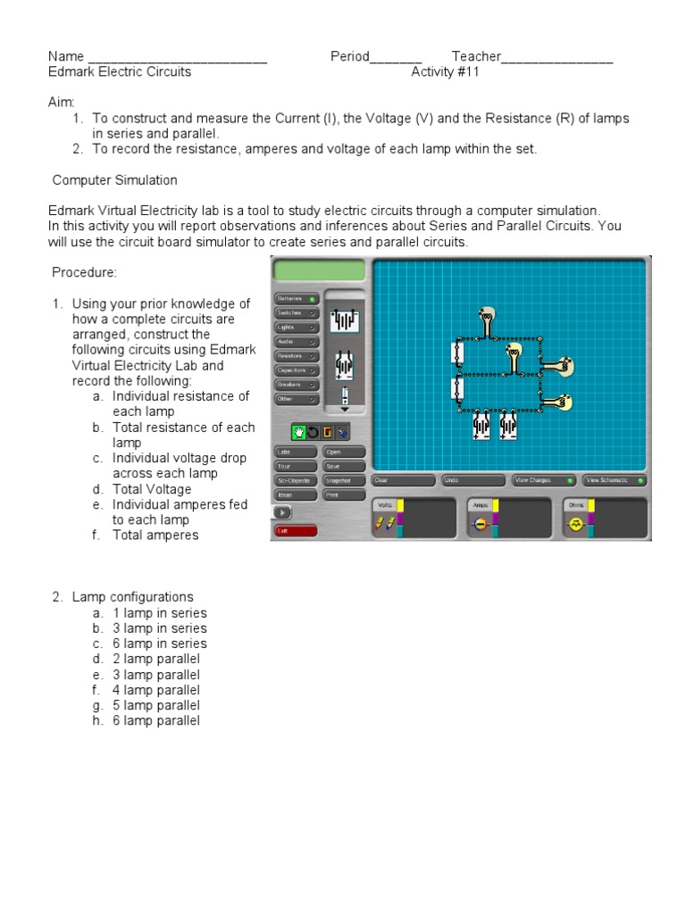 Virtual Lab: Electric Circuits Activity | PDF | Series And Parallel ...