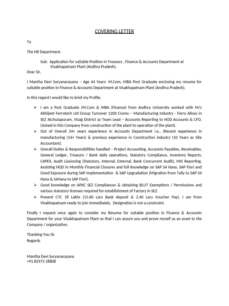 Covering Letter - Action Tesa | PDF