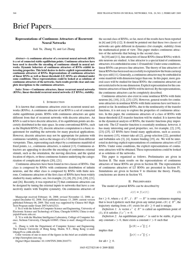 2009 1作 IEEE Trans on Neural Networks | PDF | Eigenvalues And Eigenvectors | Attractor