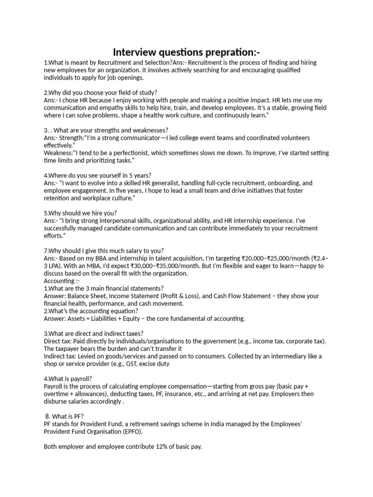 Interview Questions Prepration | PDF | Taxes | Payroll