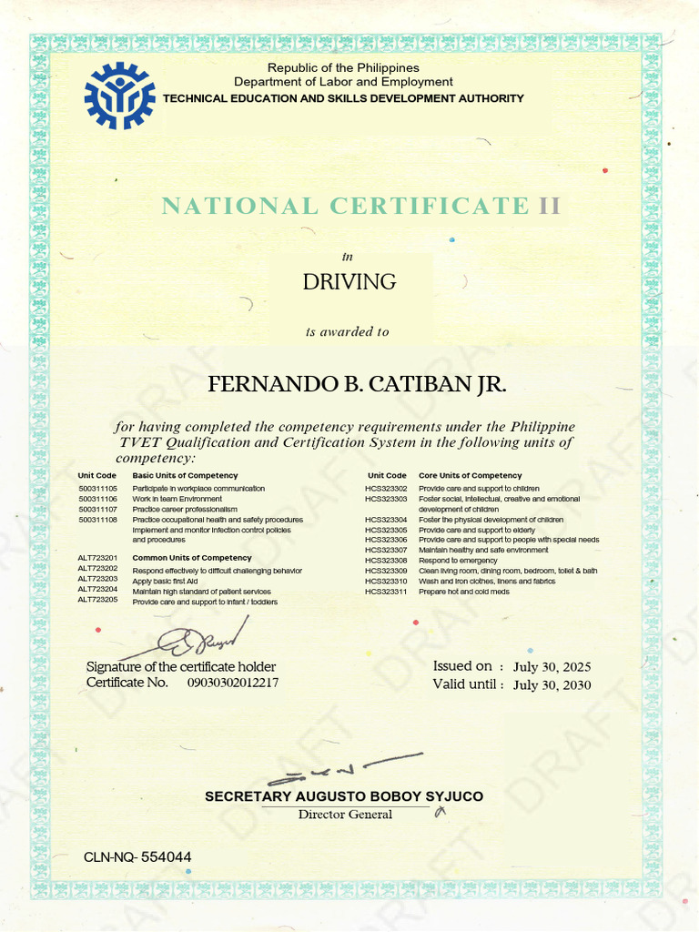 TESDA NC II Food and Beverage Certificate | PDF | Vocational Education ...