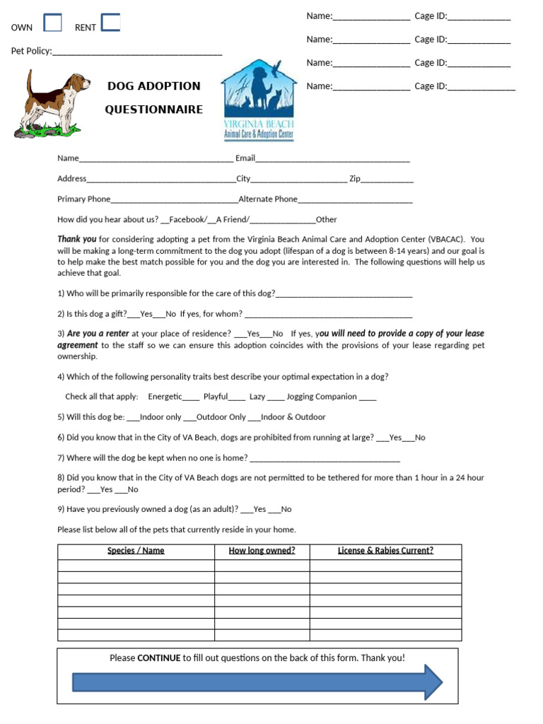 Dog Adoption Questionnaire | PDF | Pet | Dogs