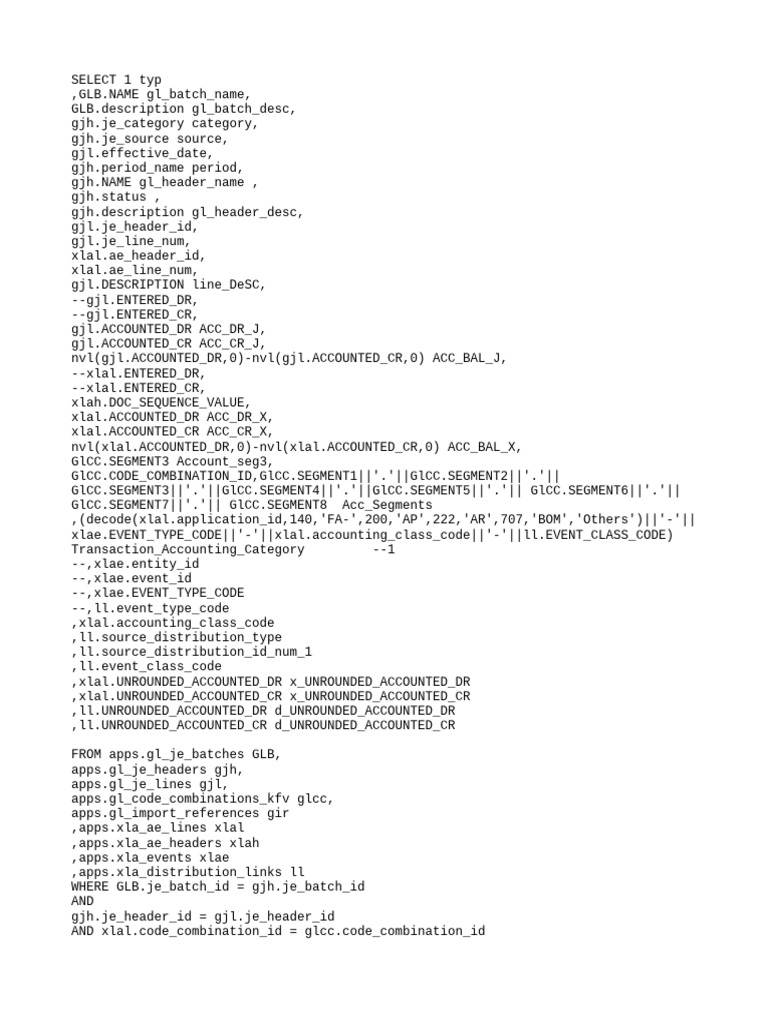 Oracle EBS GL Balances Query | PDF