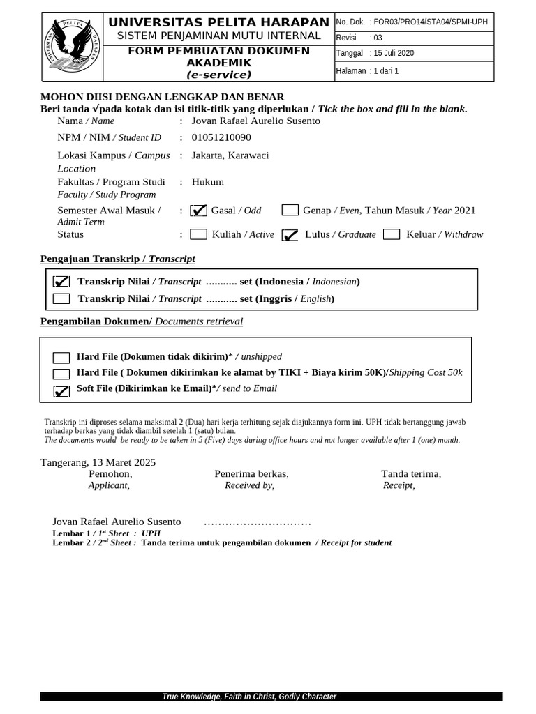 (Form) Pengajuan Transkrip Unofficial | PDF